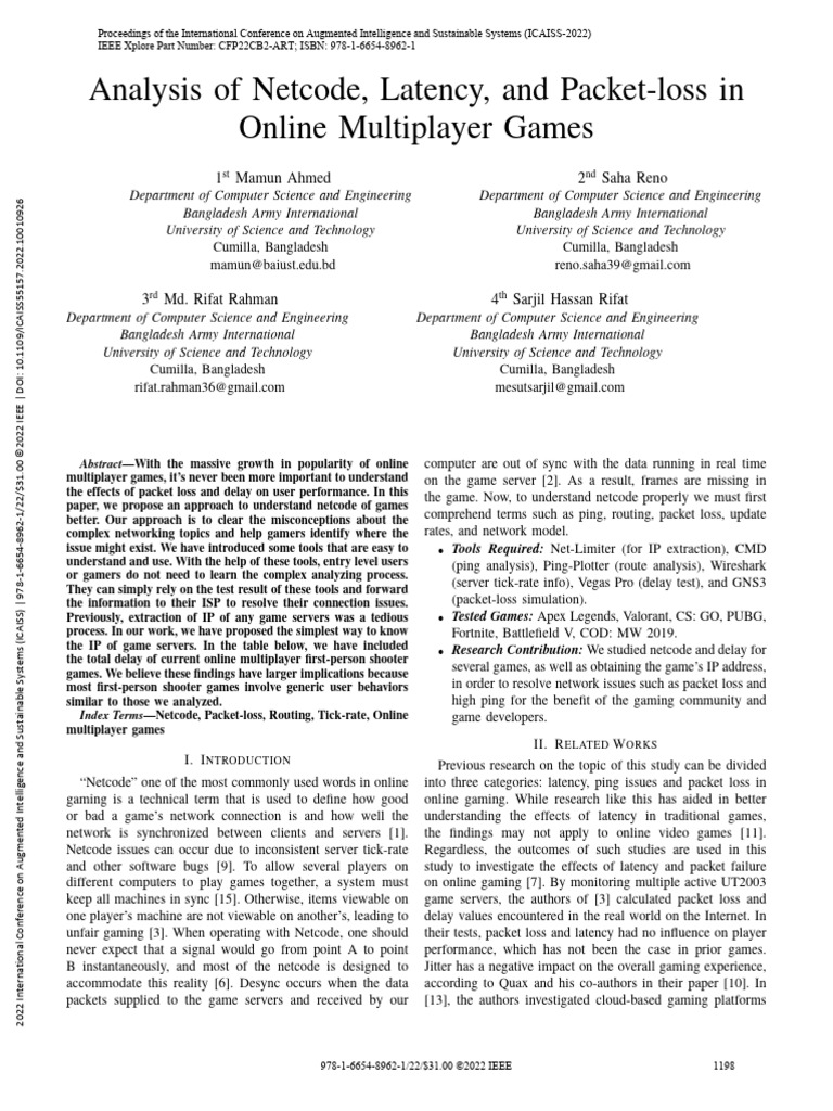 Analysis Of Netcode Latency And Packet Loss In Online Multiplayer Games Pdf Computer