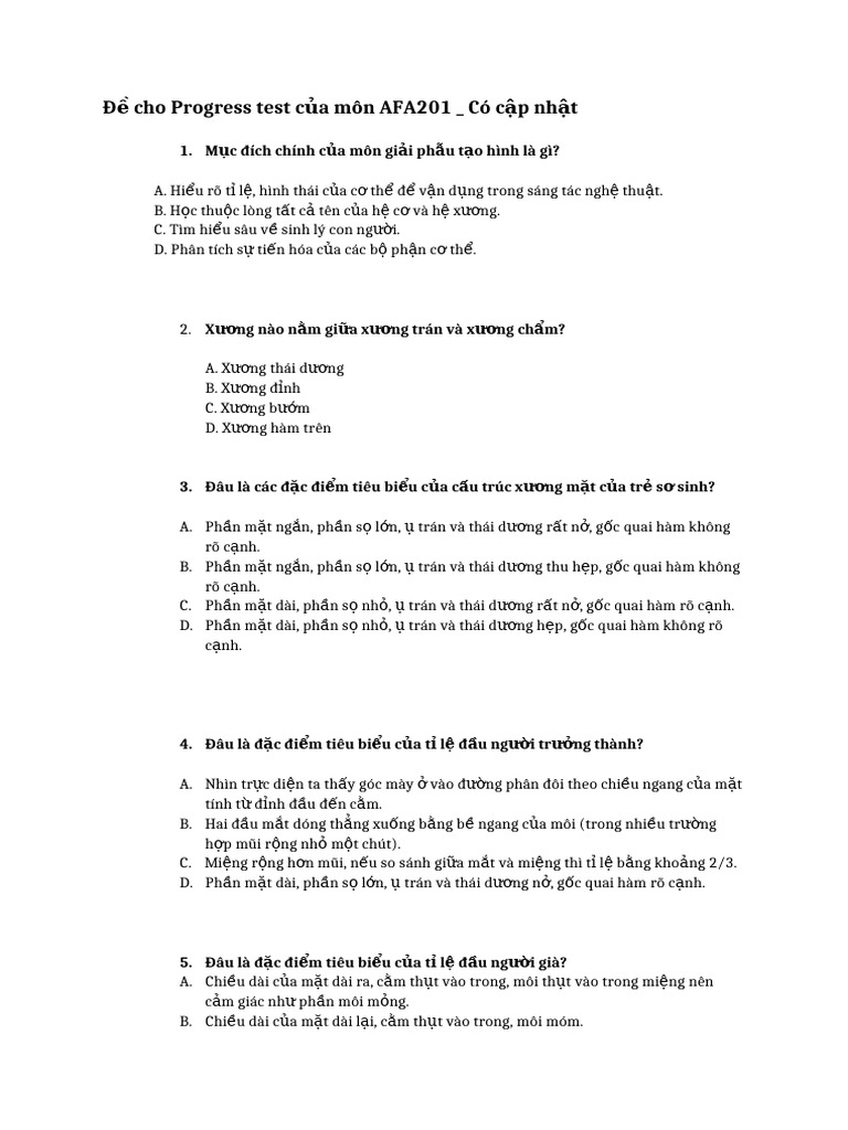 Đề Progress test của môn AFA201 - SP25 | PDF