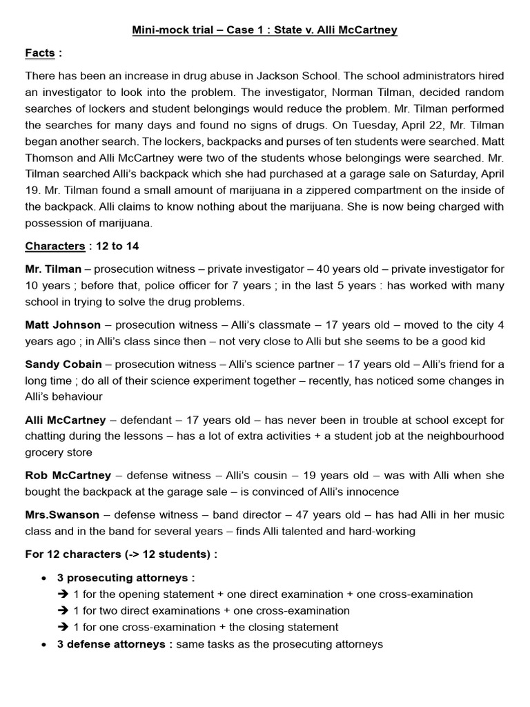 Mini Mock Case 1 Alli McCartney | PDF | Cross Examination | Trials