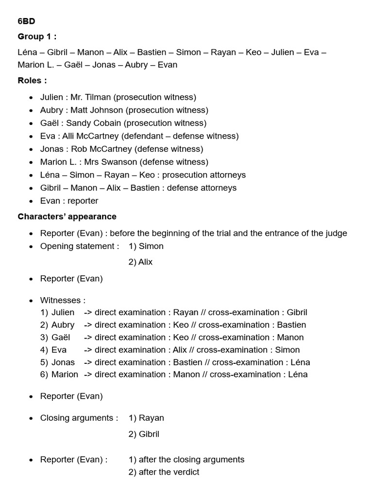 Mock Trial Roles and Script Outline | PDF | Evidence | Justice