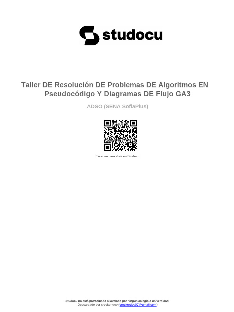 Taller de Resolucion de Problemas de Algoritmos en Pseudocodigo y Diagramas de Flujo Ga3 | PDF ...