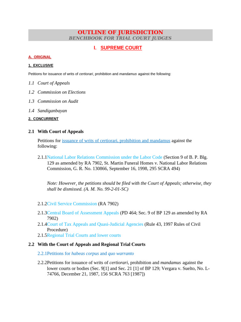 Trial Court Jurisdiction Benchbook Outline | PDF | Appeal | Jurisdiction