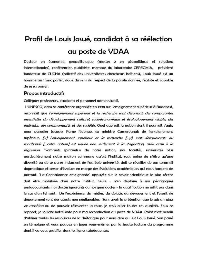 Réélection de Louis Josué au VDAA | PDF | Enseignants
