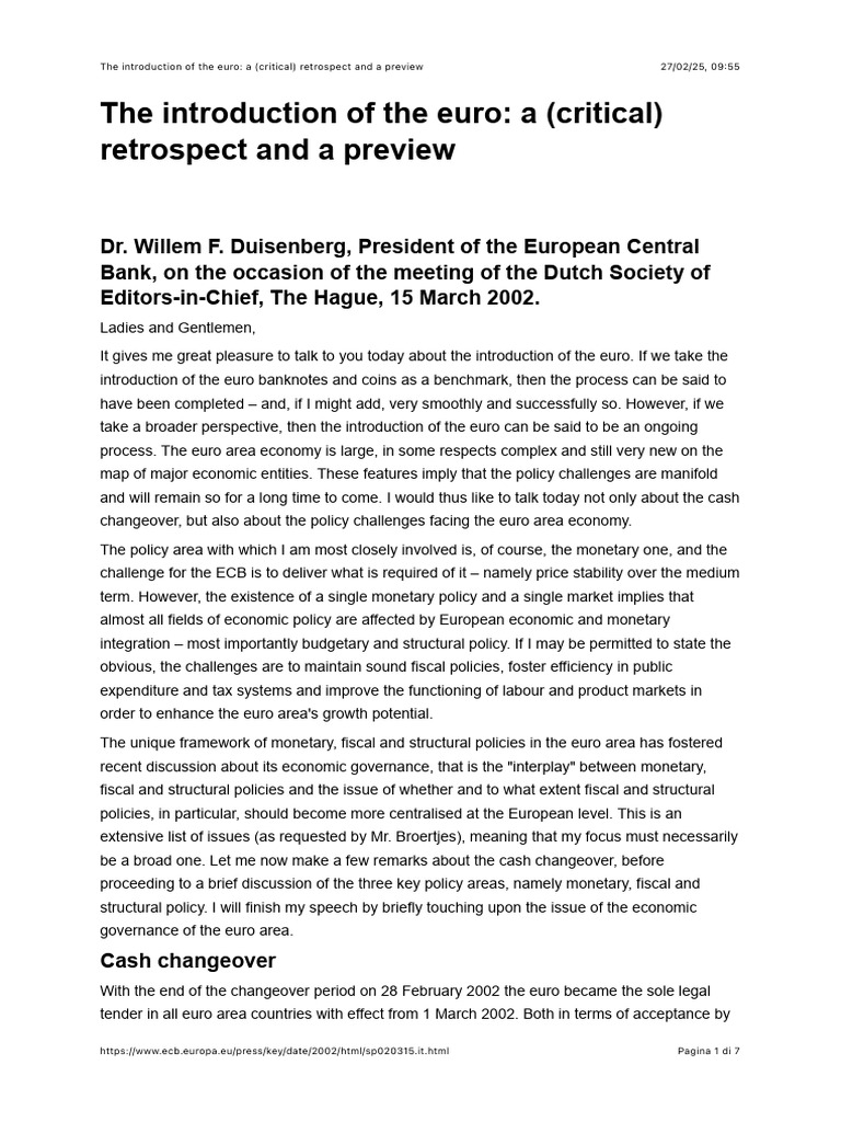 The Introduction of The Euro: A (Critical) Retrospect and A Preview ...