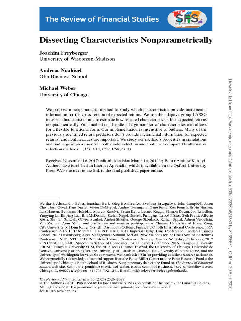 Dissecting Characteristics Nonparametrically | PDF | Regression Analysis | Linear Regression