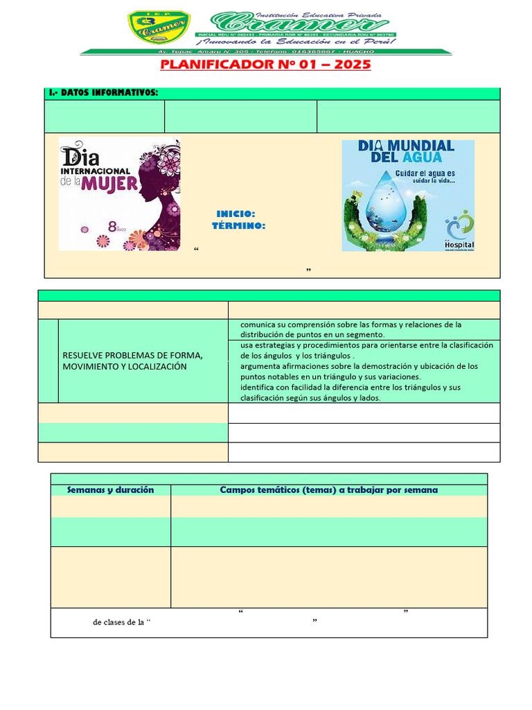 Planif-Unid - 01 - 2025 (1) 4to Geometria | PDF | Triángulo | Aprendizaje