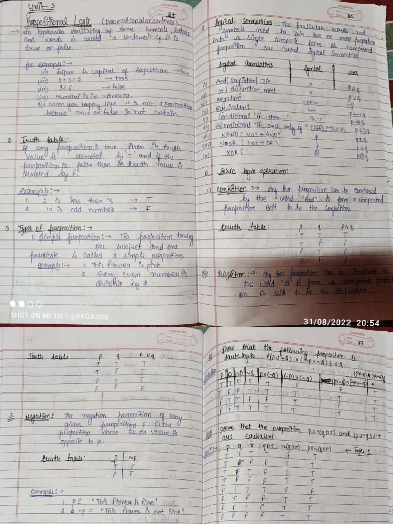 Unit3 - Propositional Logic | PDF