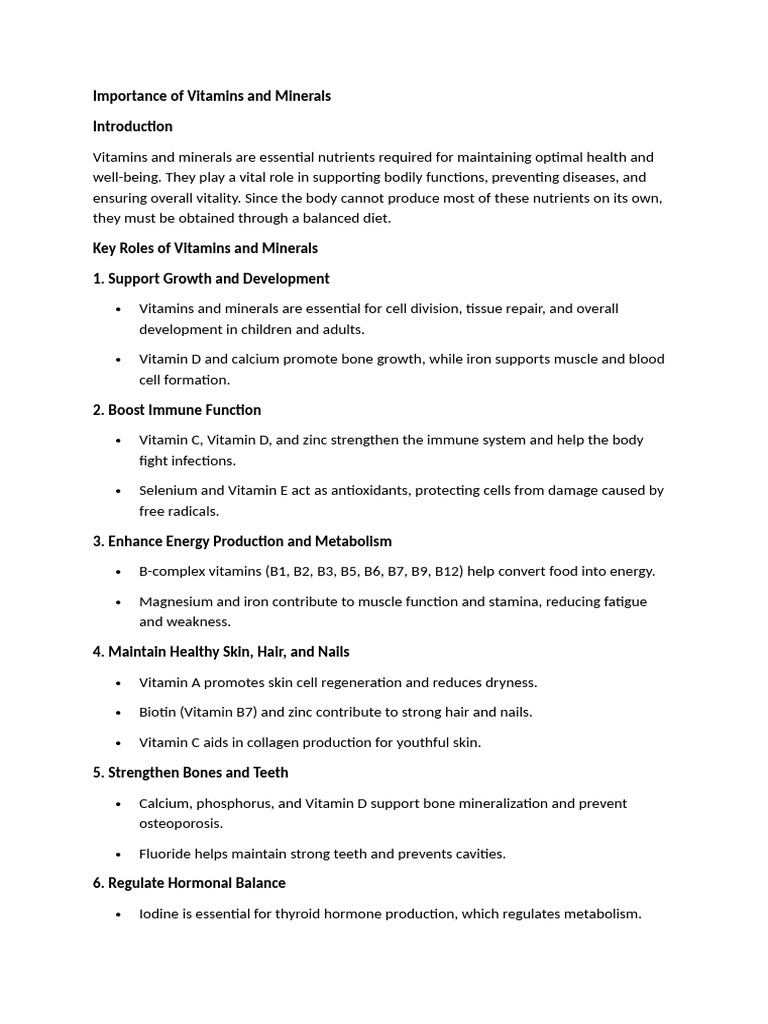 Importance of Vitamins and Minerals | PDF | Nutrients | Vitamin
