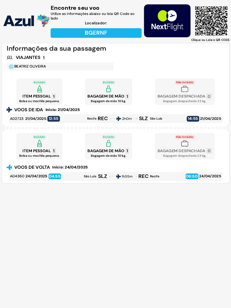 Confirmação de Voo e Bagagem Azul | PDF