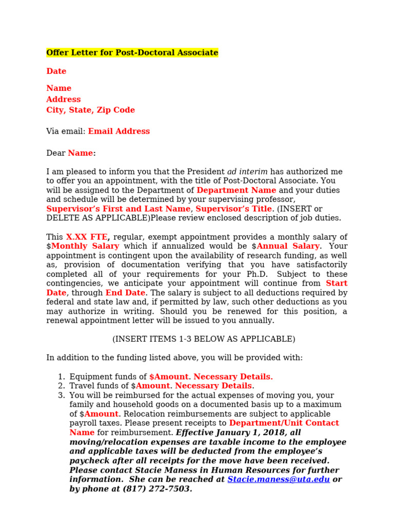 Post-Doctoral Associate Offer Letter | PDF | E Verify | Background Check