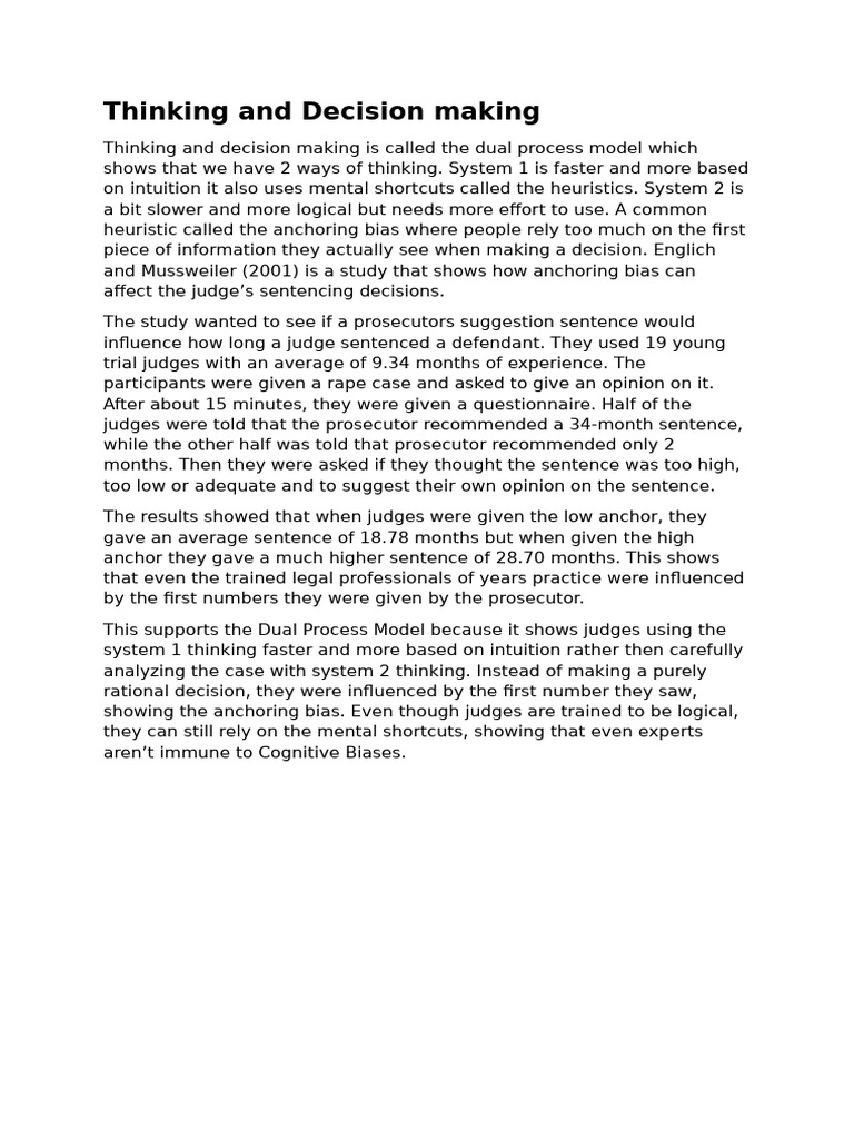 Thinking and Decision Making SAQ | PDF