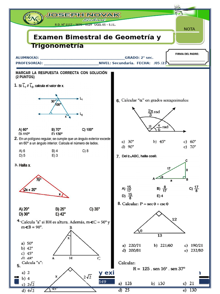 Examen de 2do de sec | PDF