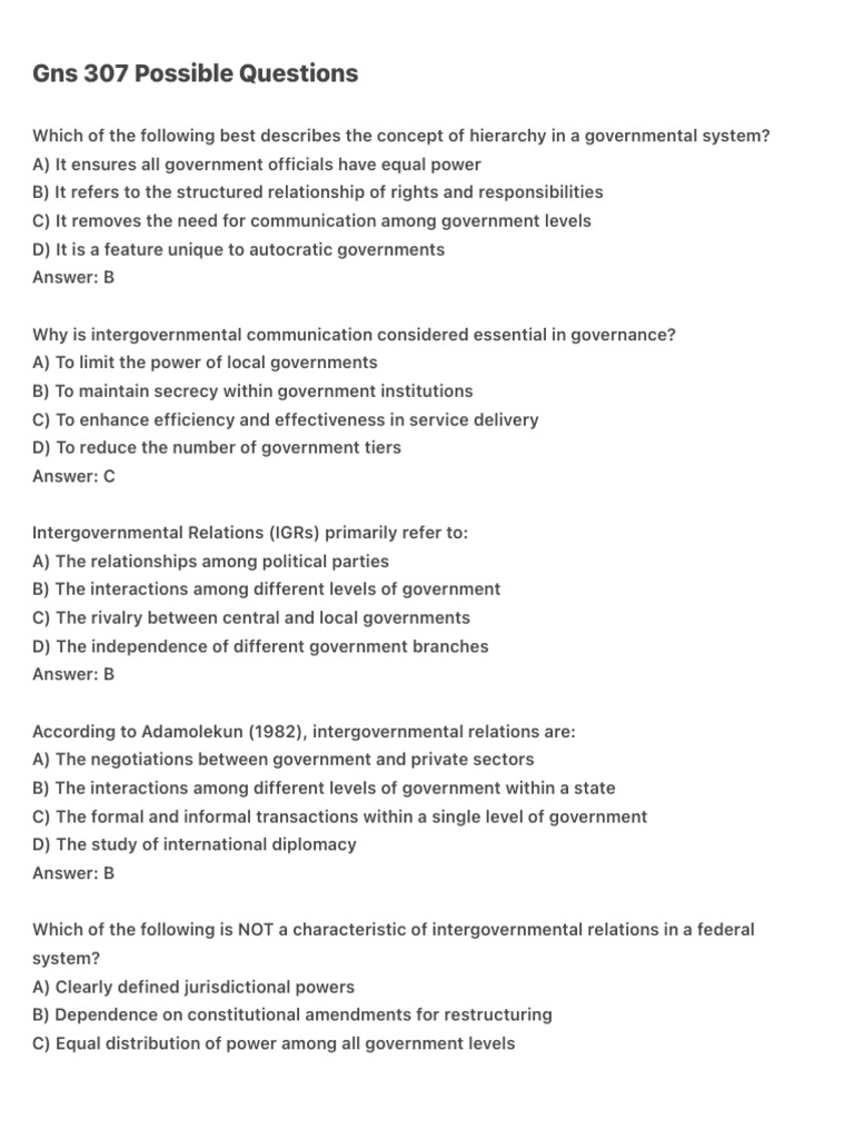 Gns 307 Possible Questions | PDF | Taxes | Governance