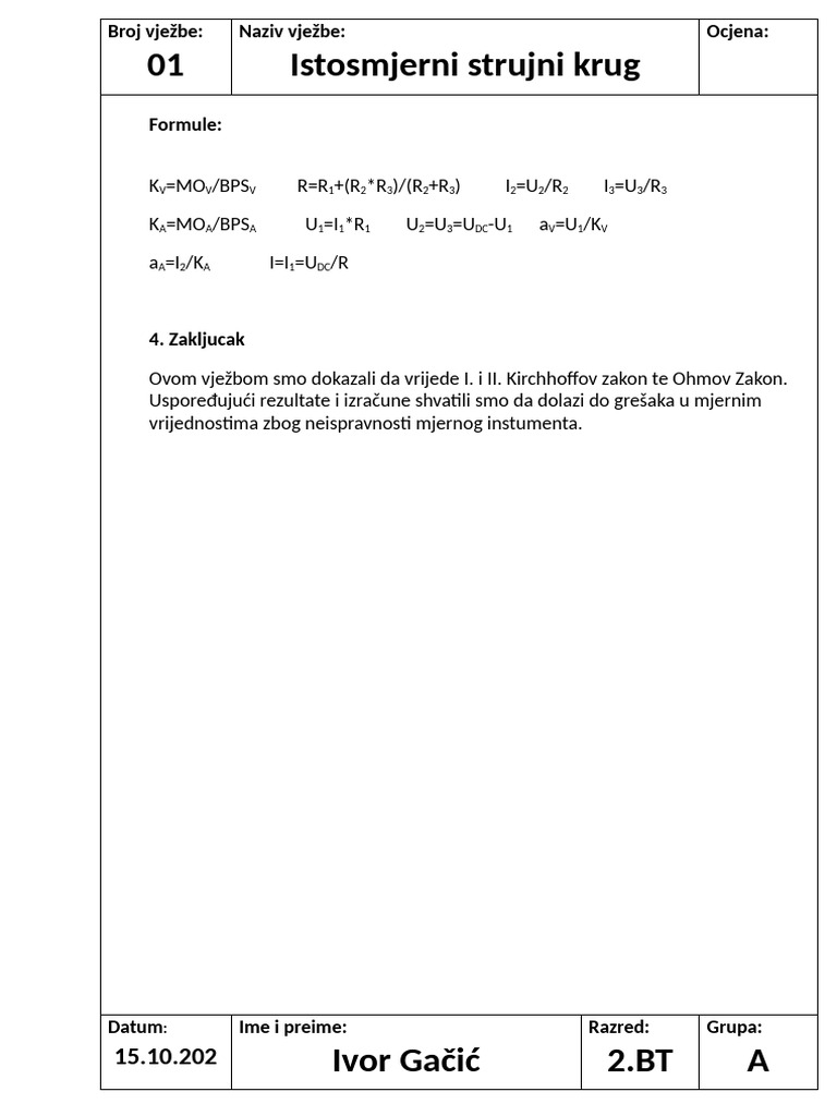 Elektrotehnika Vježbe 1DZ 2dio | PDF