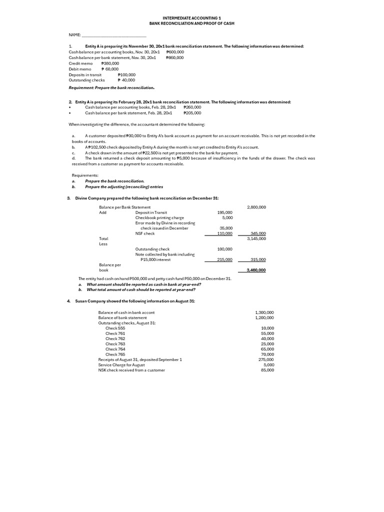 Activity For Bank Recon and Proof of Cash | PDF | Cheque | Banks