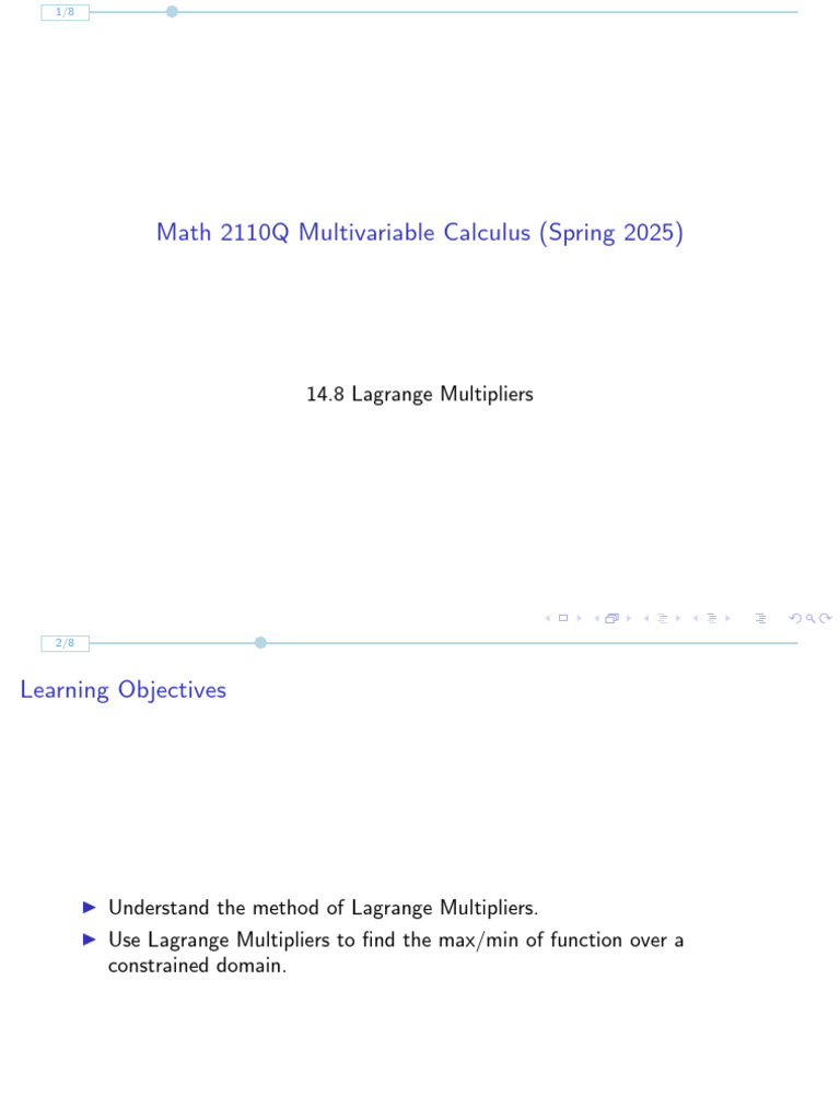 14.8 Lagrange Multipliers - Filled Notes | PDF | Multivariable Calculus ...