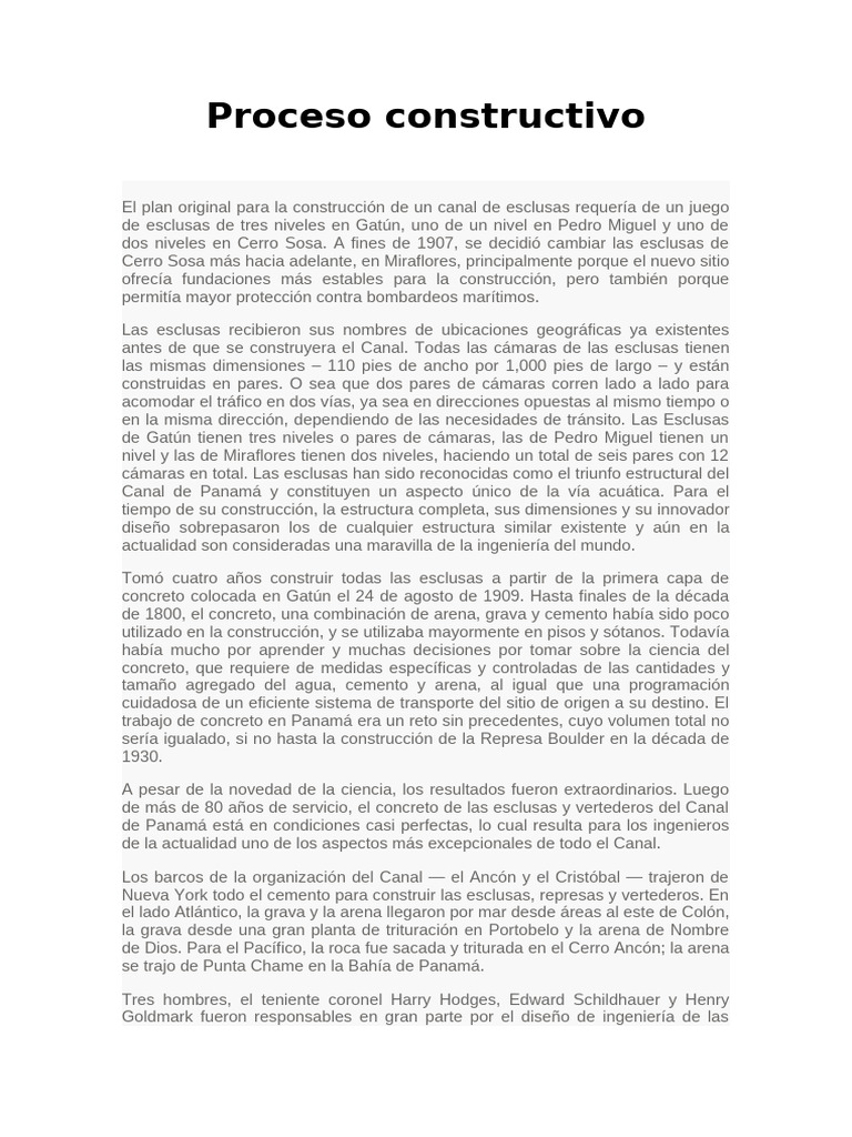PROCESO CONSTRUCTIVO Y MATERIALES - Docx12 | PDF | canal de Panama | Canal