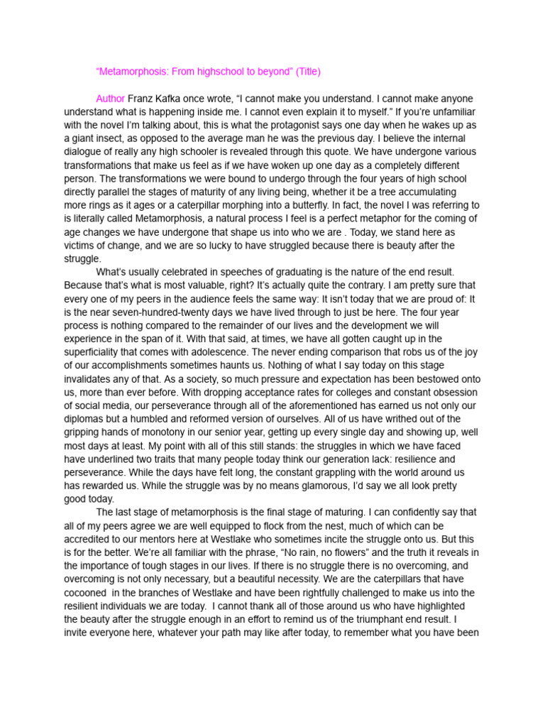 Metamorphisis Final Speech | PDF | The Metamorphosis