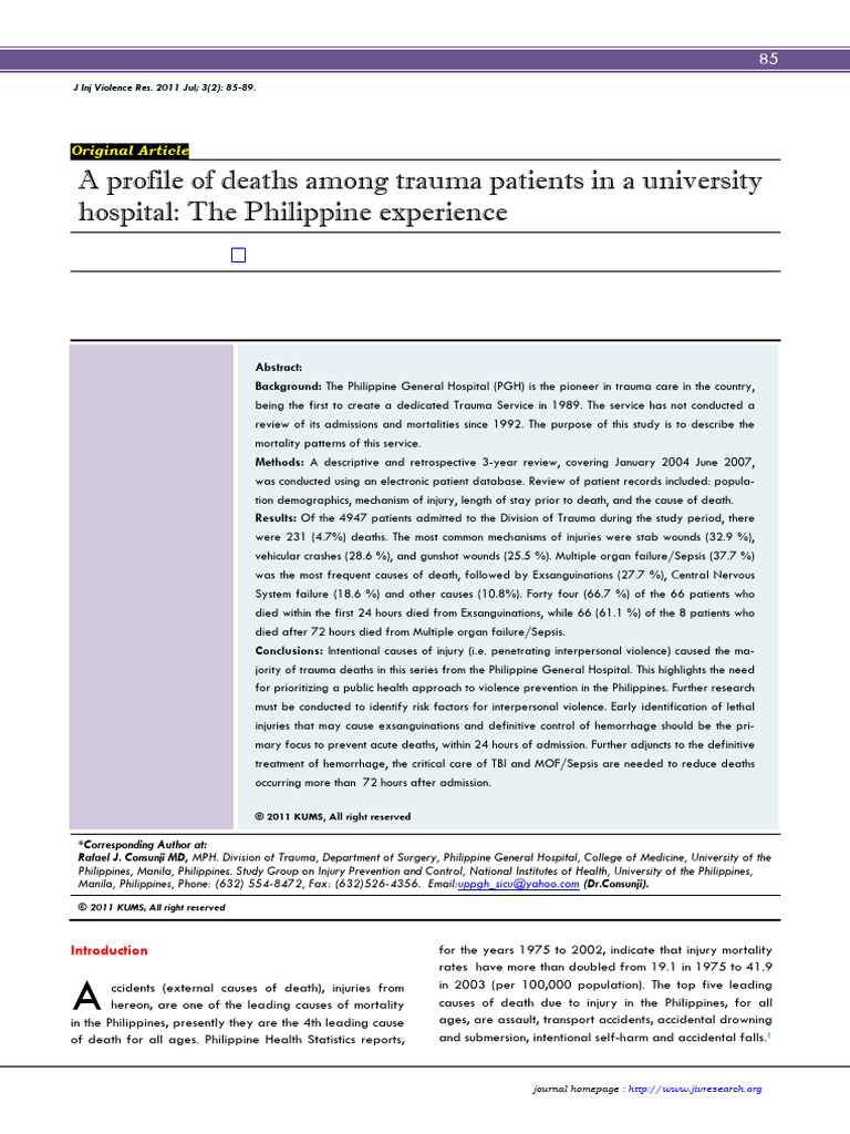 Trauma Mortality Patterns in the Philippines | PDF | Surgery | Major Trauma