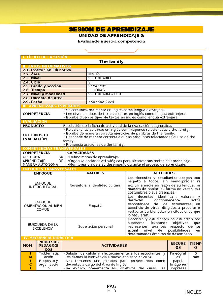 5° SESION ACTV O -INGLES 2024 | PDF | Evaluación | Aprendizaje