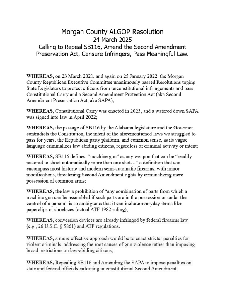 Morgan County GOP Resolution To Repeal SB116 March 2025 | PDF | Second ...