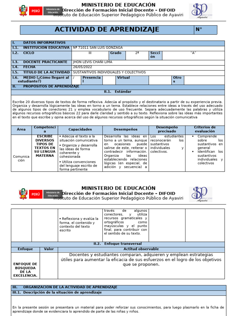 Actividad sobre Sustantivos Colectivos | PDF | Maestros | Aprendizaje