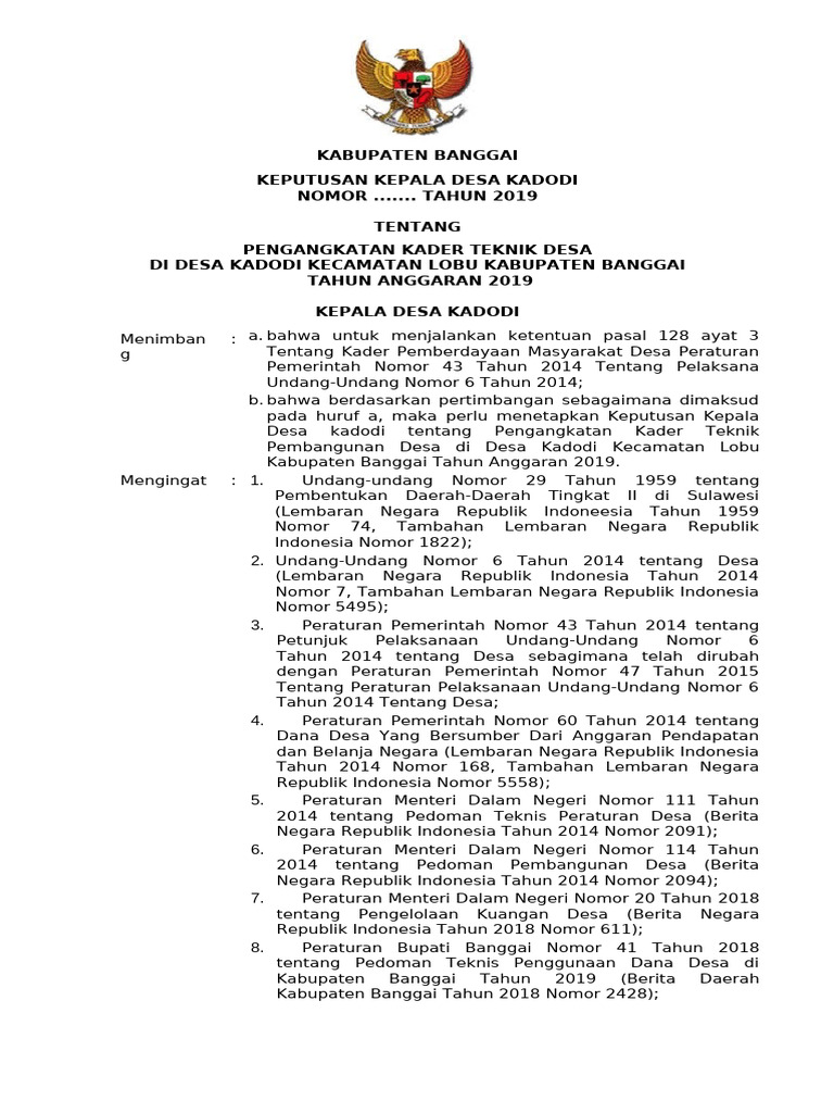 SK KADER tEKNIS dESA | PDF