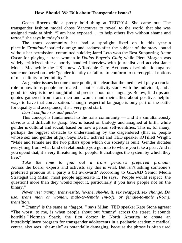 How Should We Talk About Transgender Issues | PDF | LGBTQIA+ Studies ...