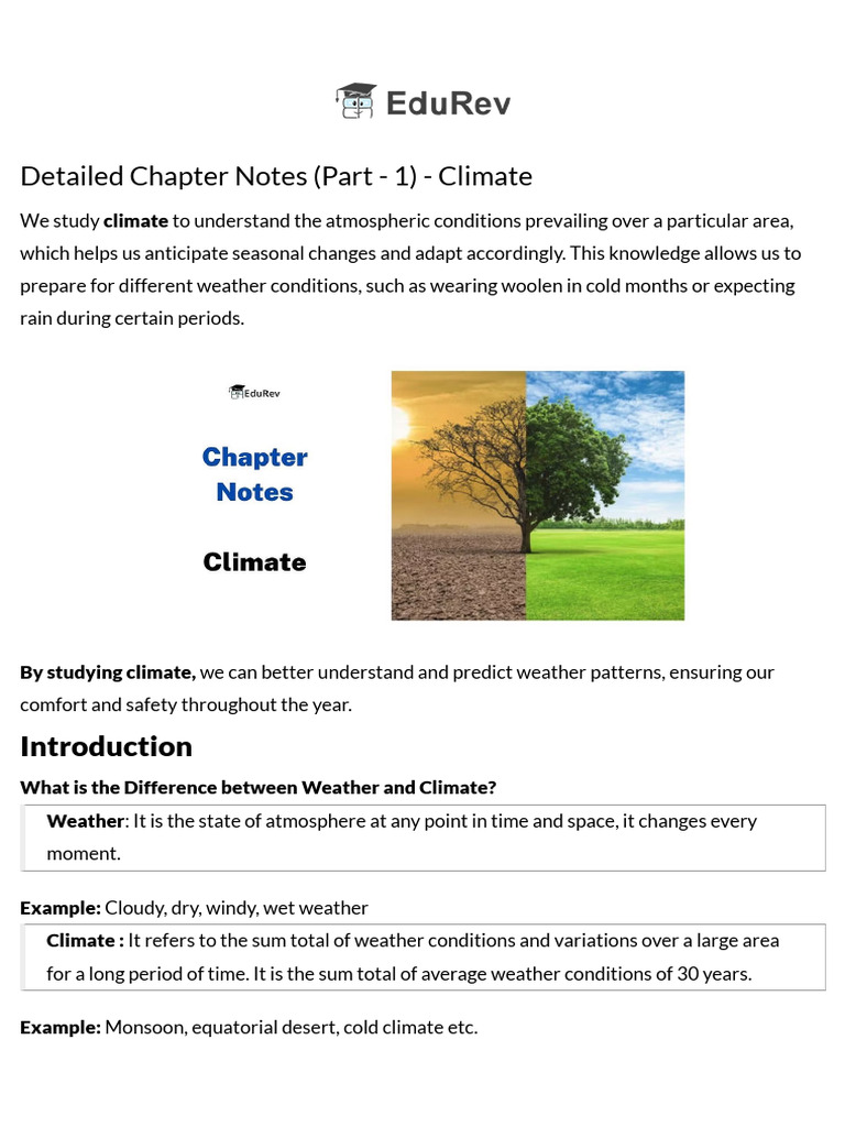 Class 9 Geography Chapter 4 Notes - Climate Free PDF | PDF | Wound ...