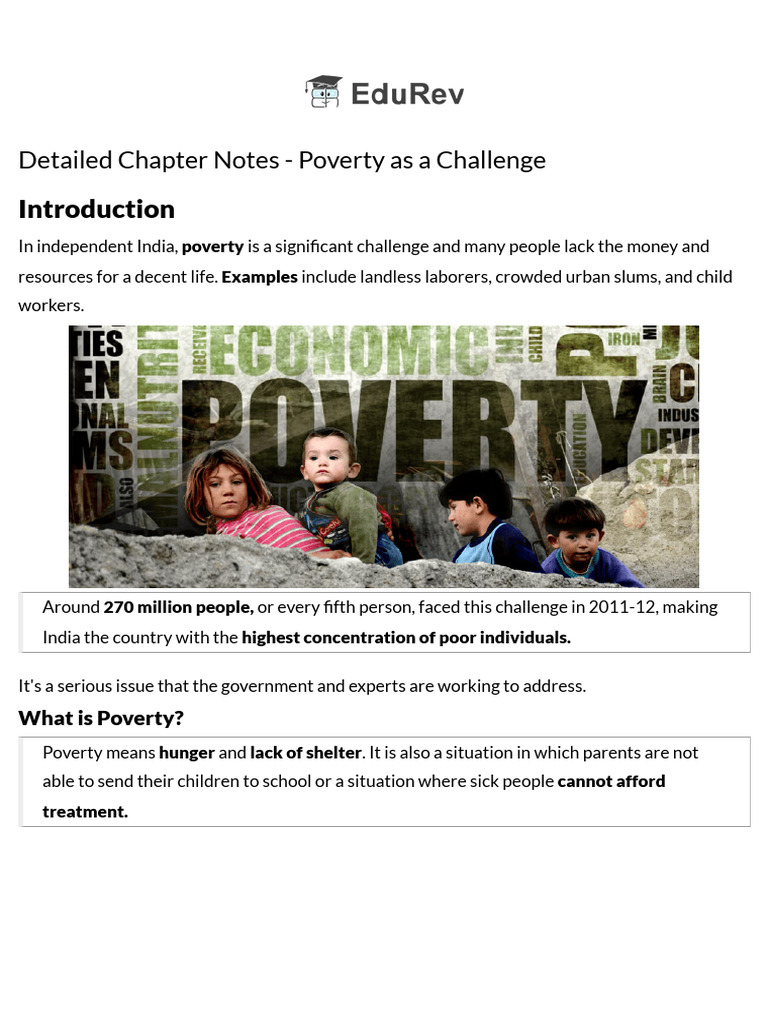 Class 9 Economics Chapter 3 Notes - Poverty As A Challenge Free PDF ...