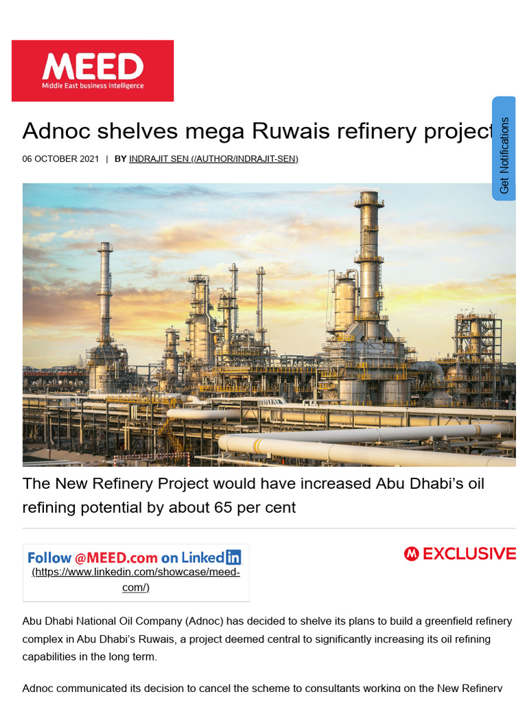 MEED - Adnoc Shelves Mega Ruwais Refinery Project | PDF | Energy ...