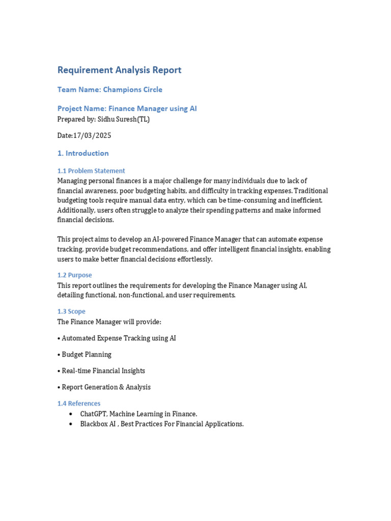 Requirement Analysis Report | PDF | Artificial Intelligence | Intelligence (AI) & Semantics