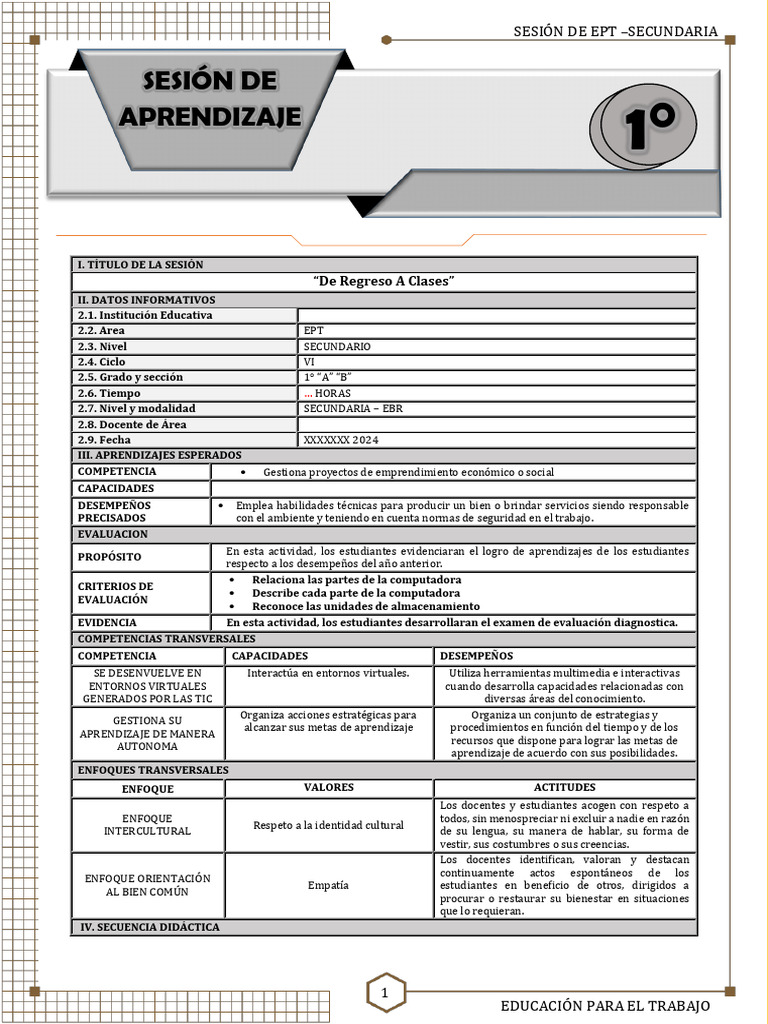 1º SES ACT 0 - EPT 2024 | PDF | Evaluación | Enseñando