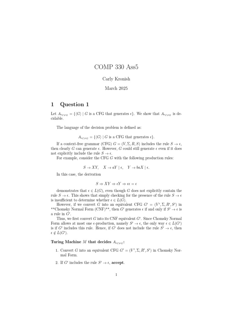 Comp 330 Ass5 | PDF | Theoretical Computer Science | Mathematical Logic