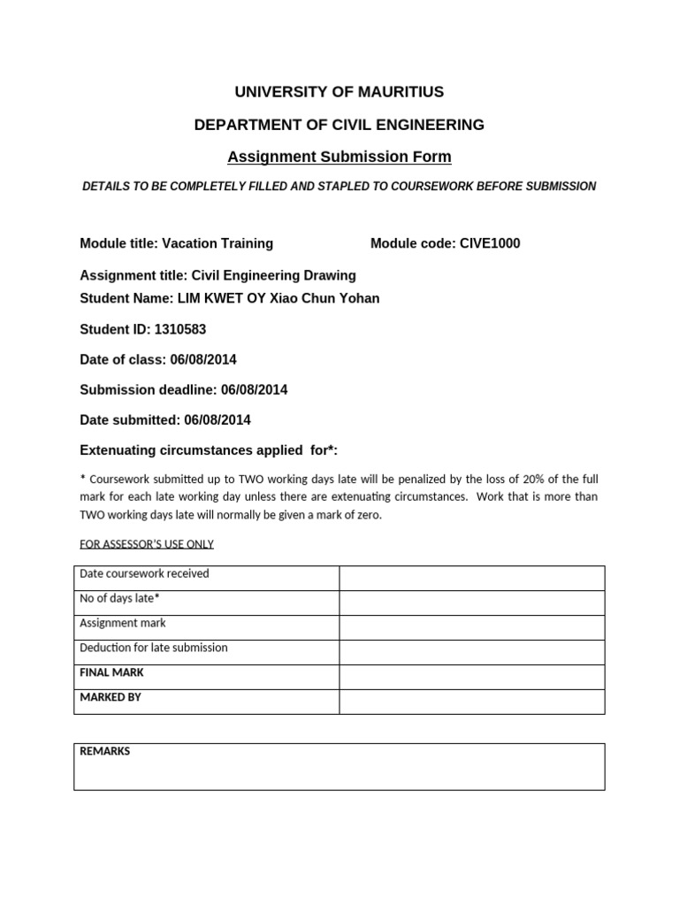 CIVE1000 Assignment Submission Form | PDF