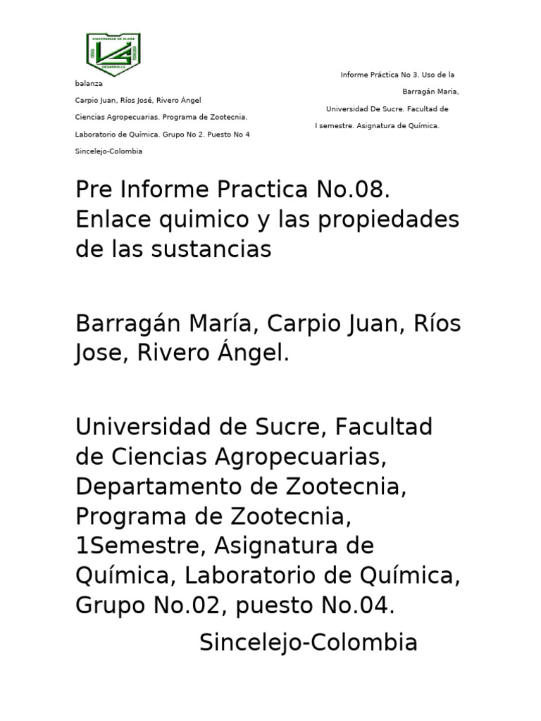 Pre Informe de Enlaces Quimicos | PDF | Química | Sustancias químicas