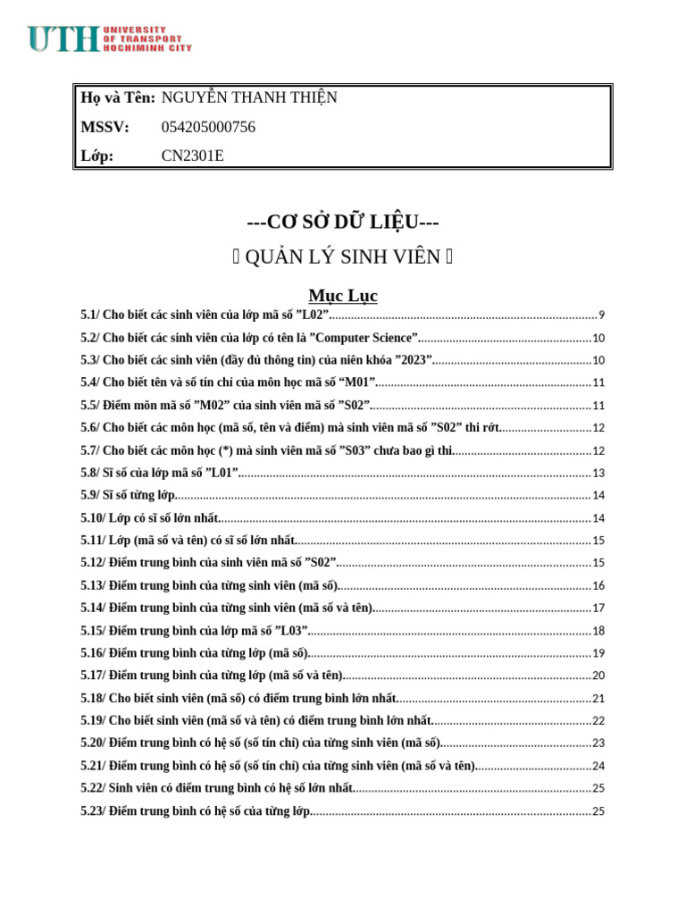 NguyenThanhThien CSDL QLSV | PDF