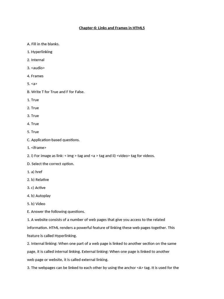 HTML5 Links and Frames for Class 8 | PDF