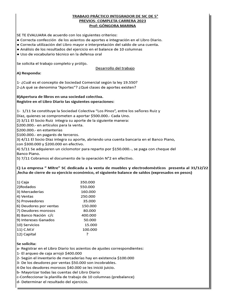 Trabajo Práctico Integrador SIC 5°AÑO Completa Carrera y Previos | PDF | Bancos | Business