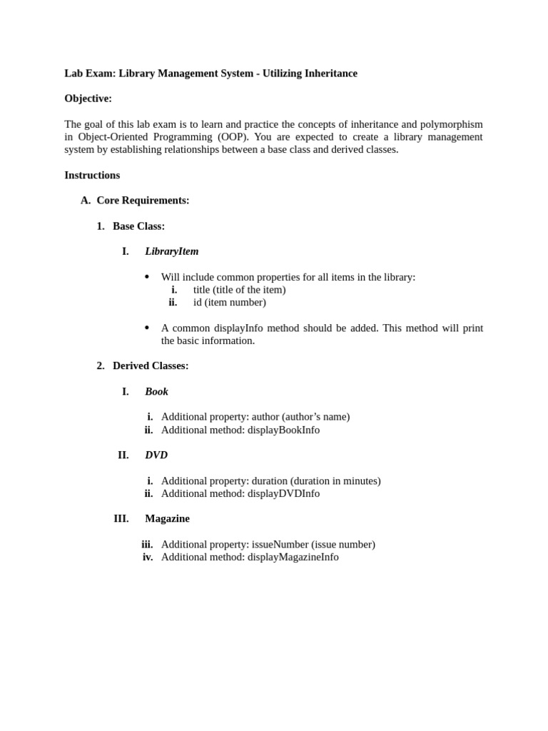 Lab Exam 1 - Library Management System - Utilizing Inheritance | PDF | Method (Computer ...