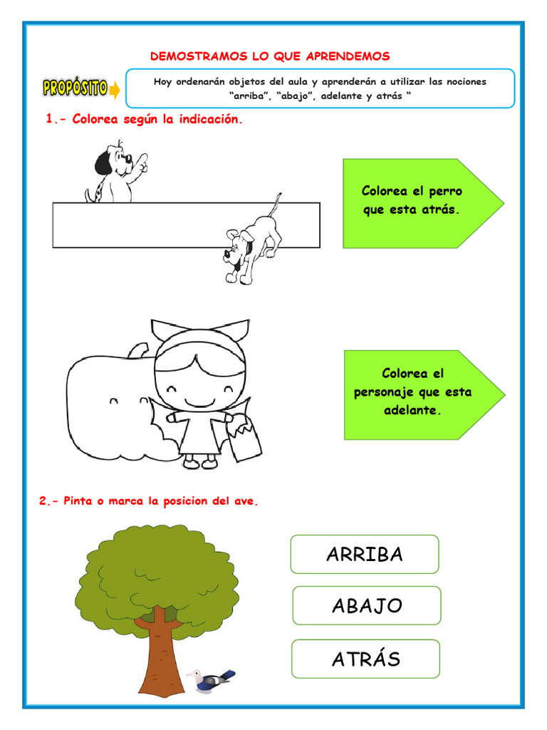 Ficha Mat Arriba, Abajo, Delante o Detras 18 de Marzo Estudiante | PDF