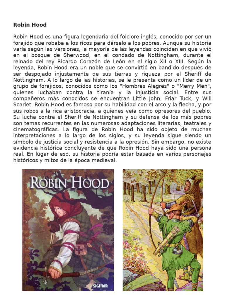 Leyenda de Robin Hood: Justicia y Resistencia | PDF