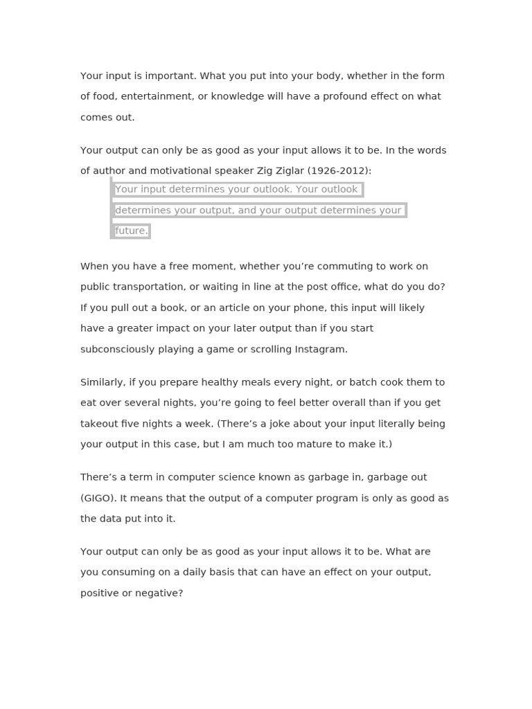 Your Input Is Important (Reading 2) | PDF