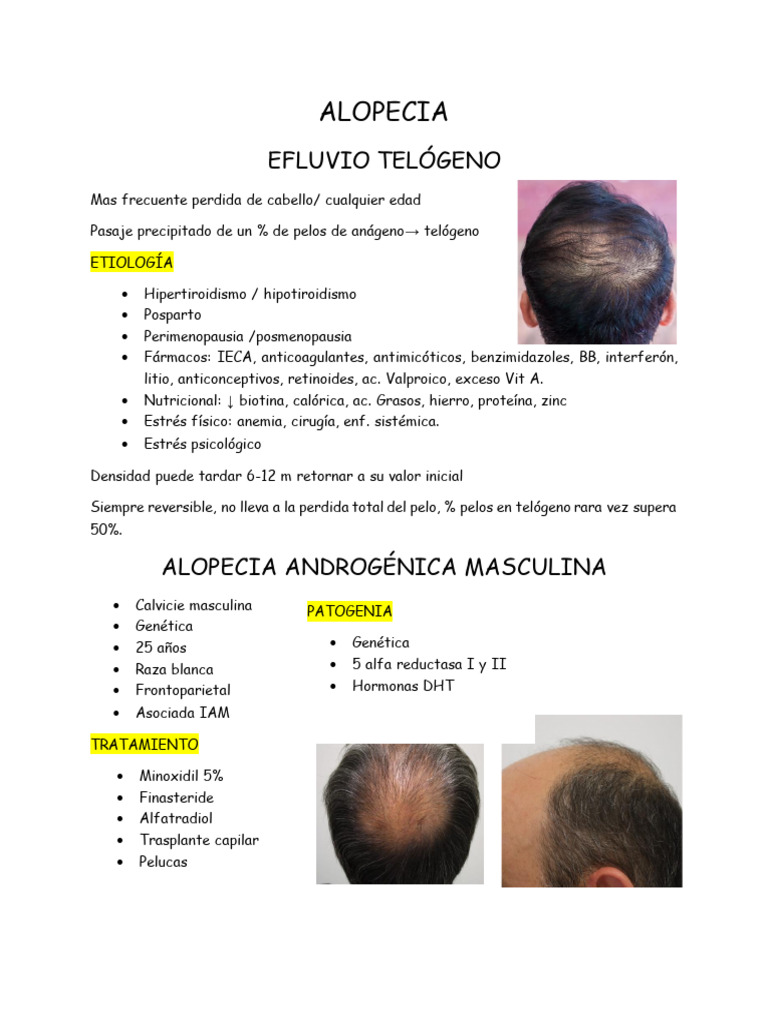 Tipos y Tratamientos de Alopecia y Quistes | PDF | Perdida de cabello ...