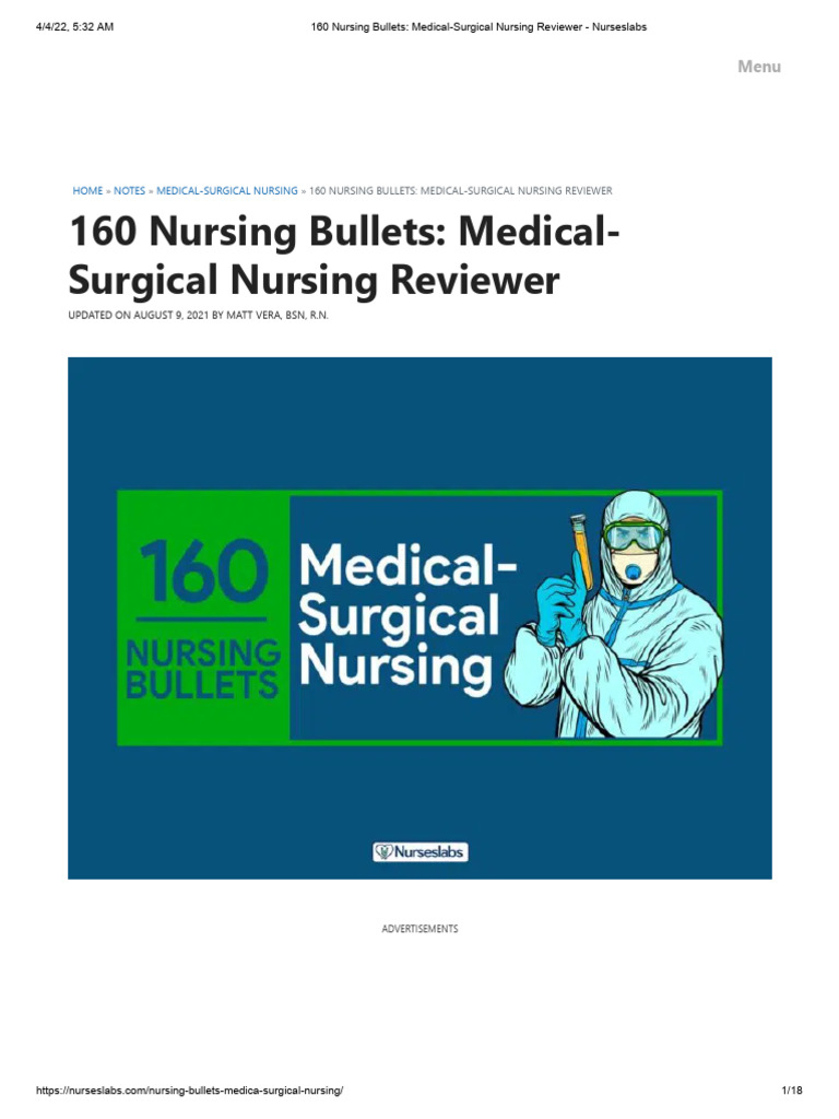 160 Nursing Bullets_ Medical-Surgical Nursing Reviewer | PDF | Pain ...