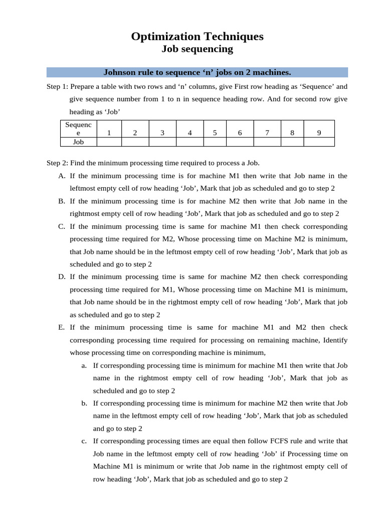 Job Sequencing 2 Machine N Jobs | PDF