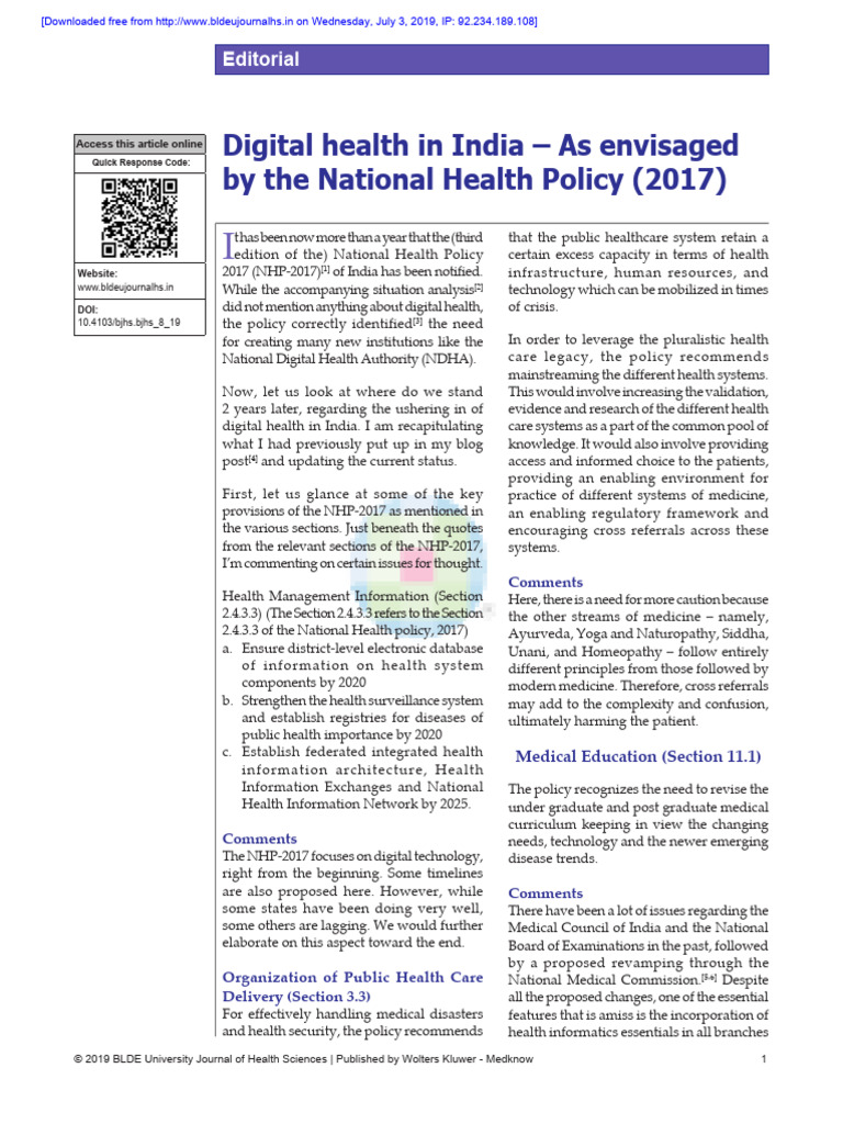 Digital Health Progress in India 2019 | PDF | Electronic Health Record ...