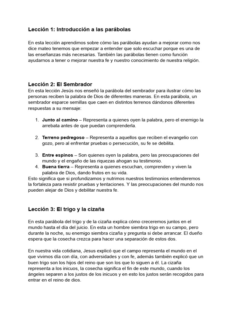 Parábolas 1 a la 5 | PDF | Parábolas de Jesús | Evangelio de Mateo