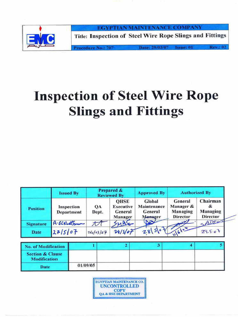707 Inspection of Steel Wire Rope Slings and Fittings | PDF