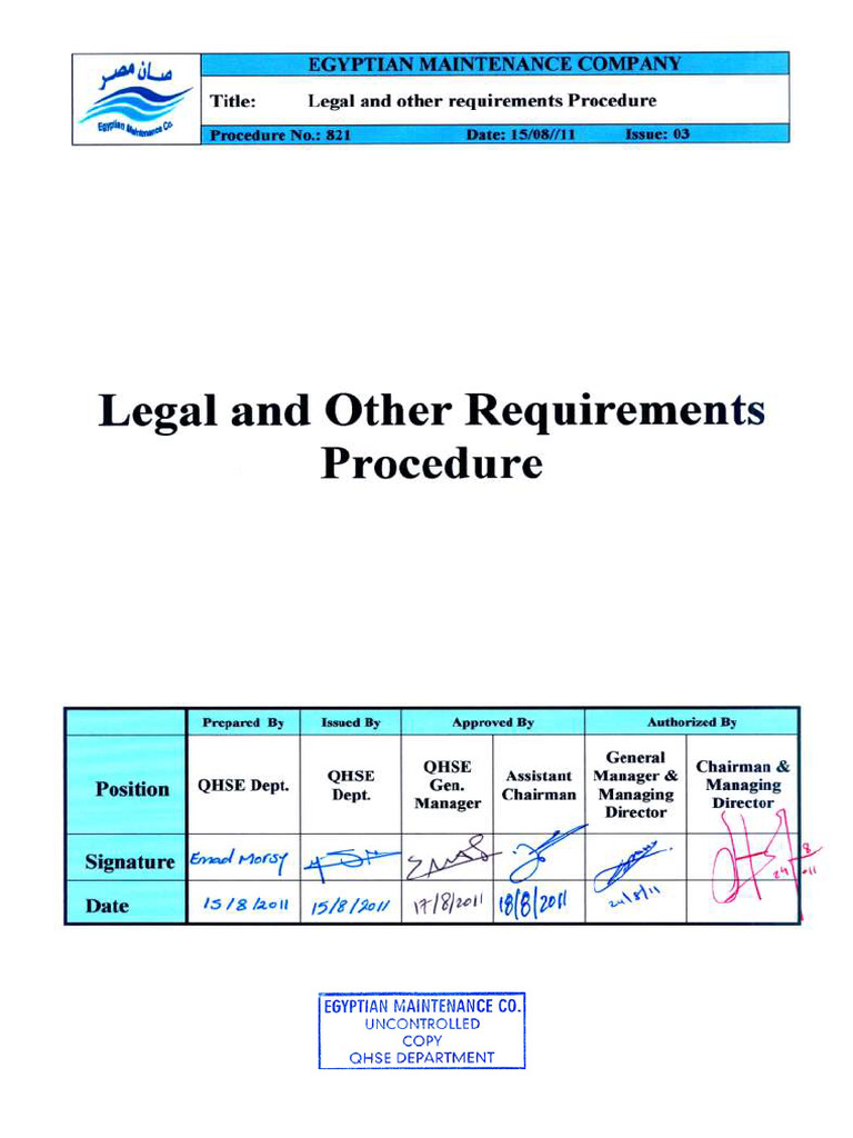 Legal and Other Requirements Procedure | PDF | Occupational Safety And ...